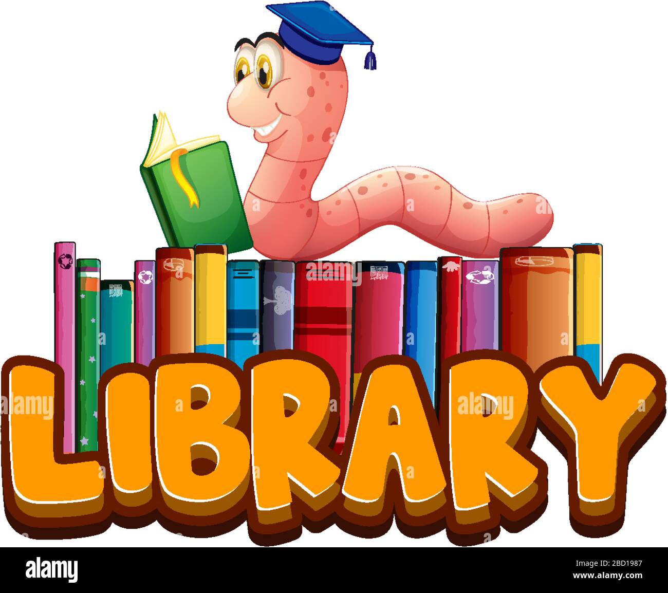 Font design for word library with bookworm reading illustration Stock ...