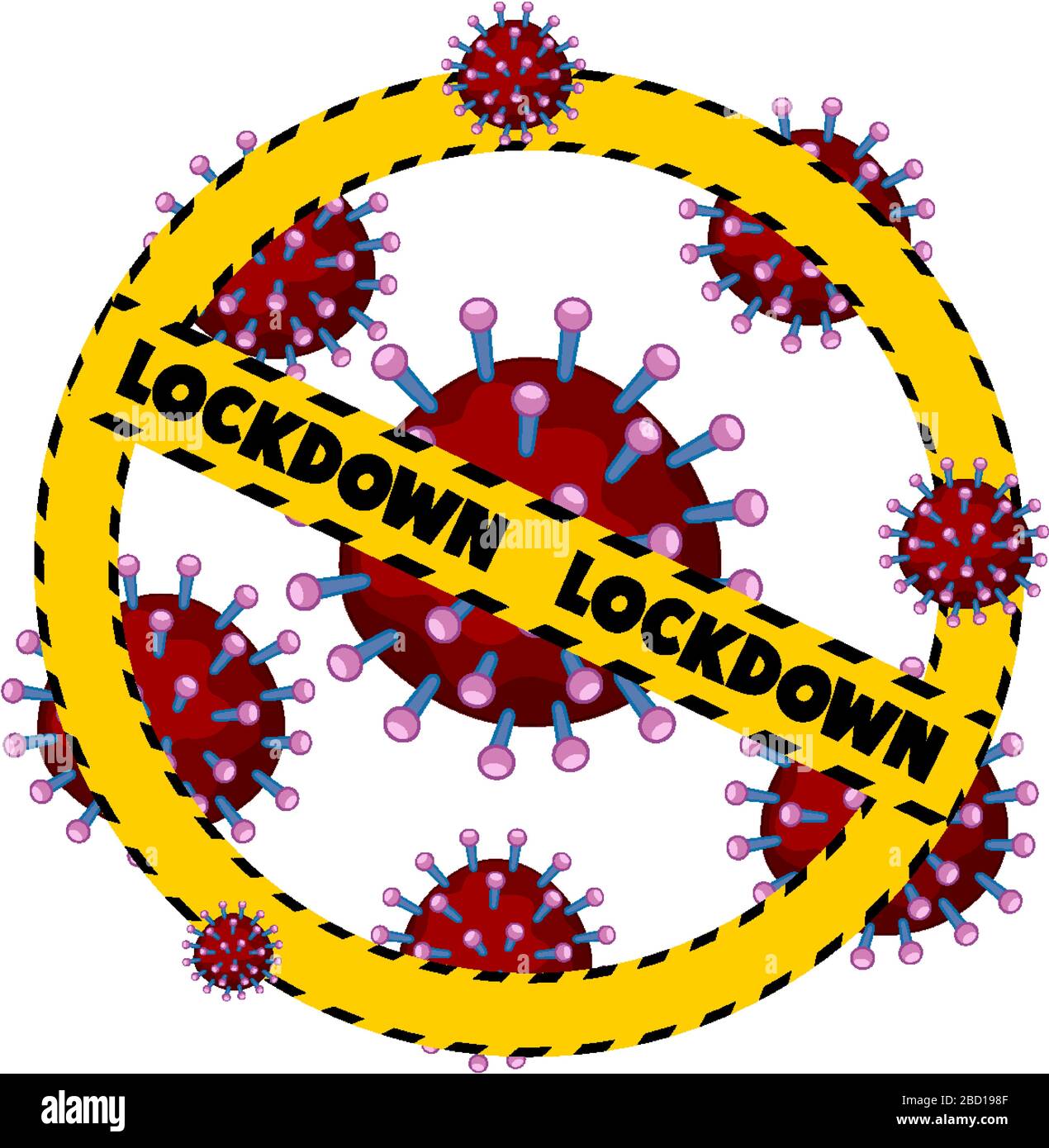 Coronavirus poster design with word lock down and virus cells ...