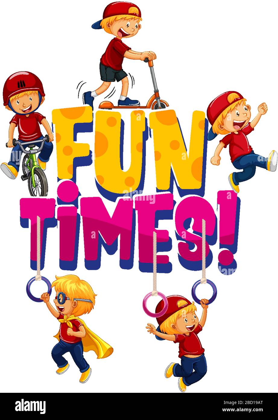 Font design for word fun times with boy playing on white background ...