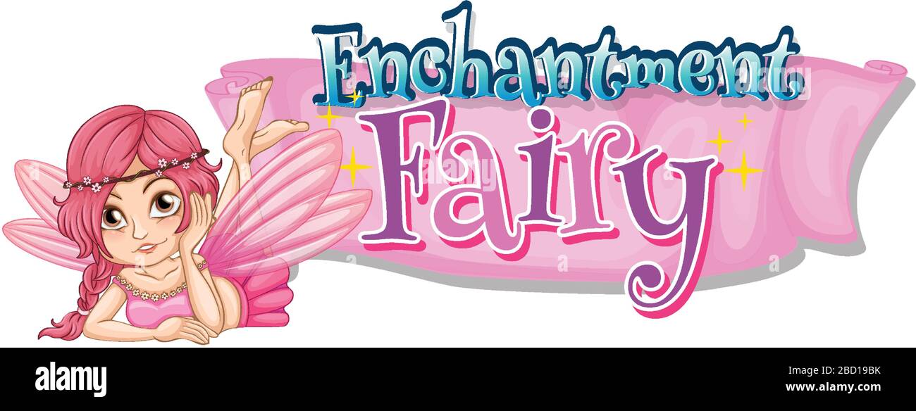 Font design for word fairy enchantment with fairy in pink illustration ...