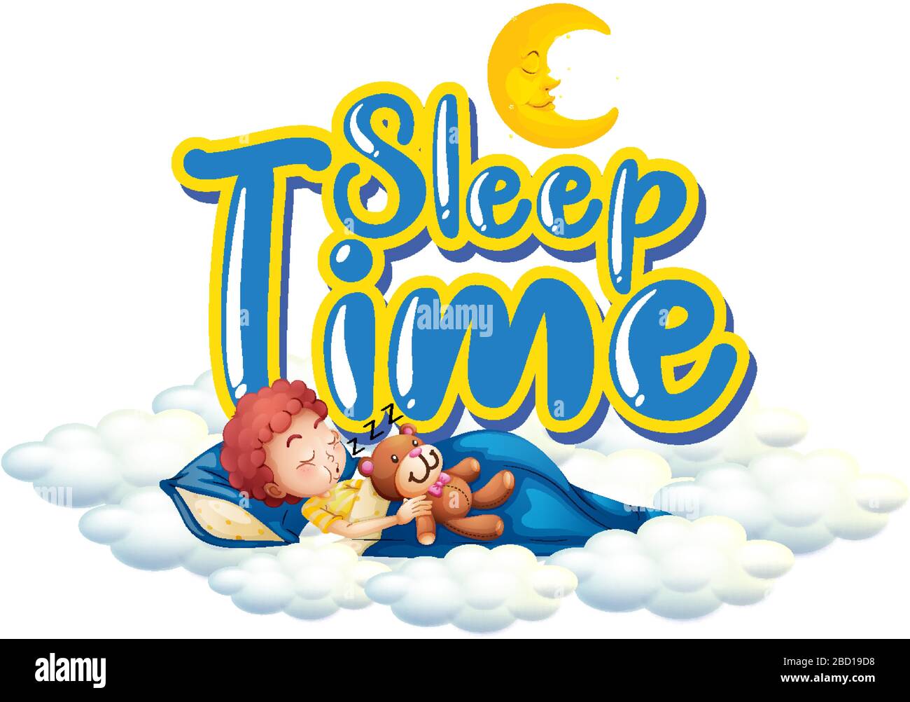 Font design for word sleep time with boy sleeping at night illustration ...