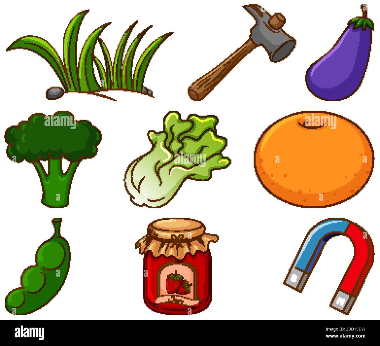 Large set of different food and other items on white background ...