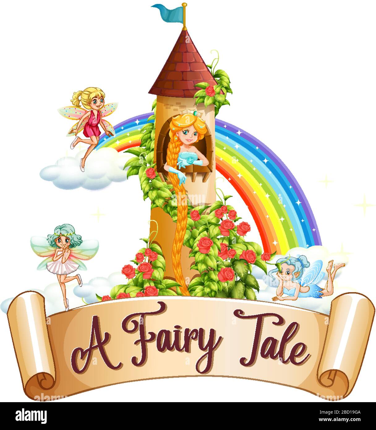 Font design for word a fairy tale with princess and fairies in the ...