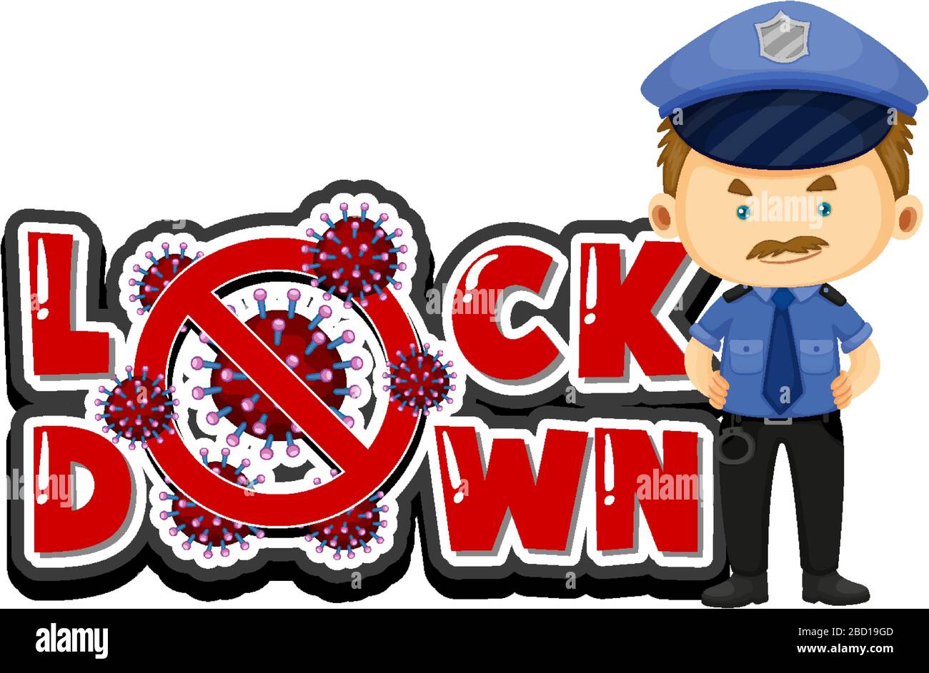 Coronavirus poster design for lock down with policeman illustration ...
