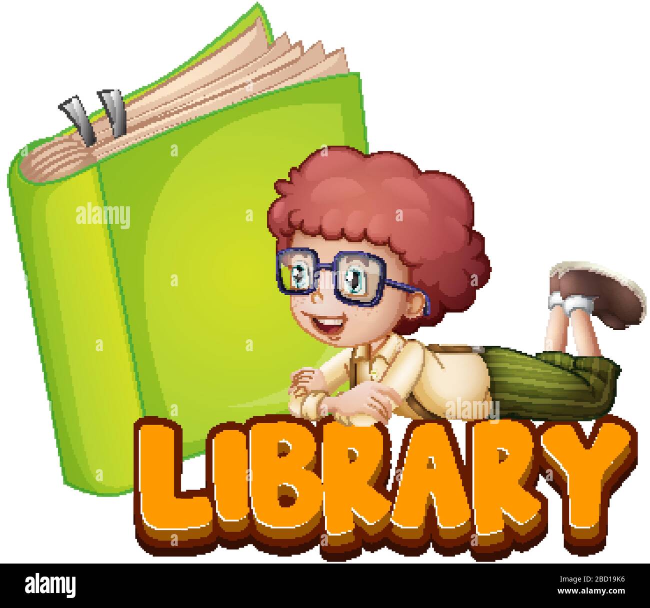 Font design for word library with reading book illustration Stock ...