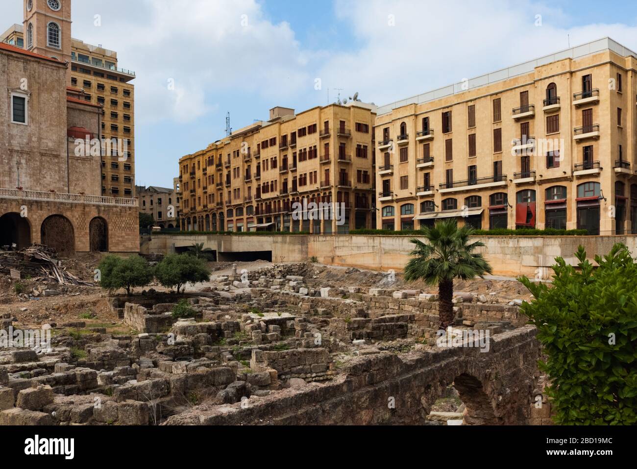 Beirut, Lebanon - May 05, 2017: Medieval archaelogical ruins surrounded ...