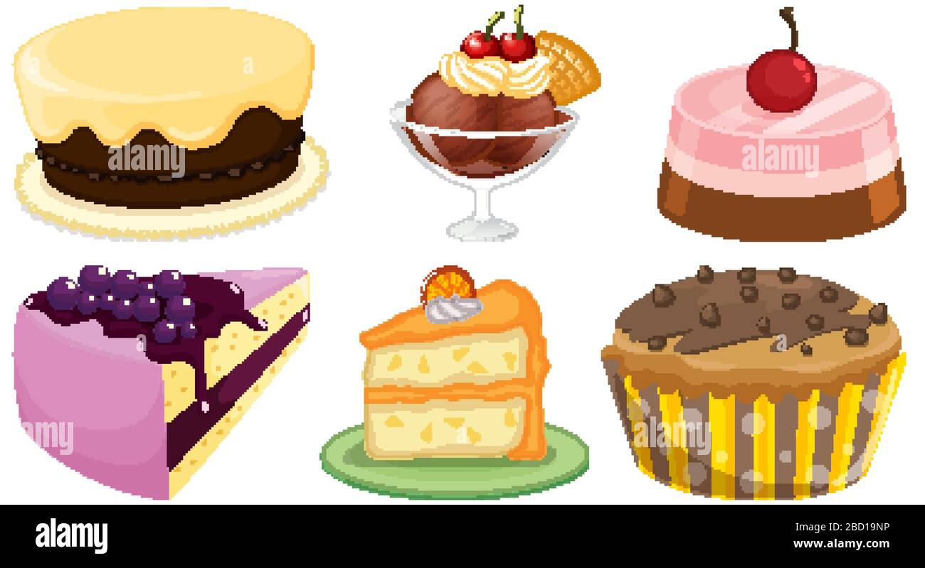 Big set of different menu for desserts on white background illustration ...