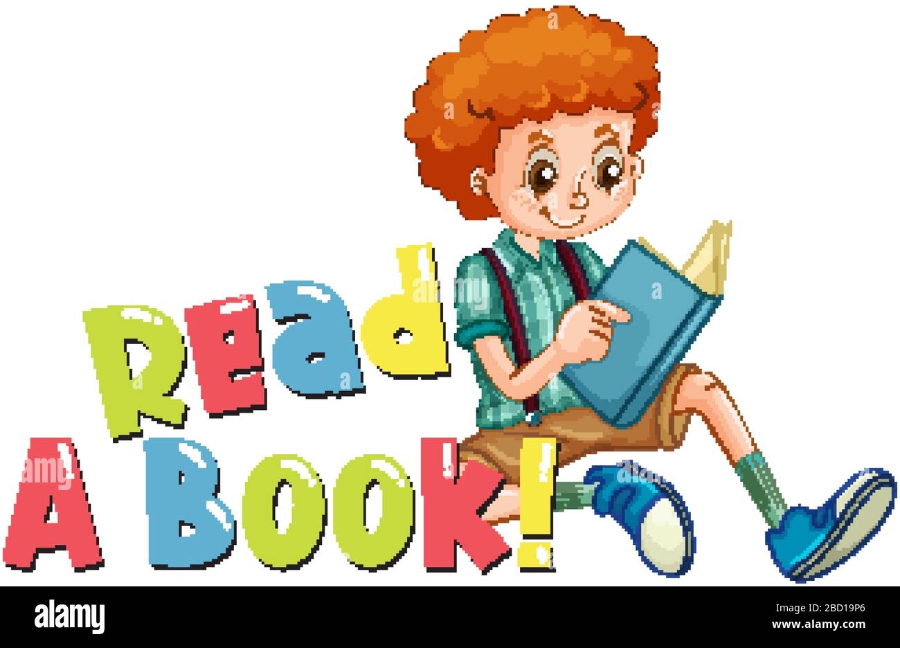 Font design for word read a book with boy reading illustration Stock ...
