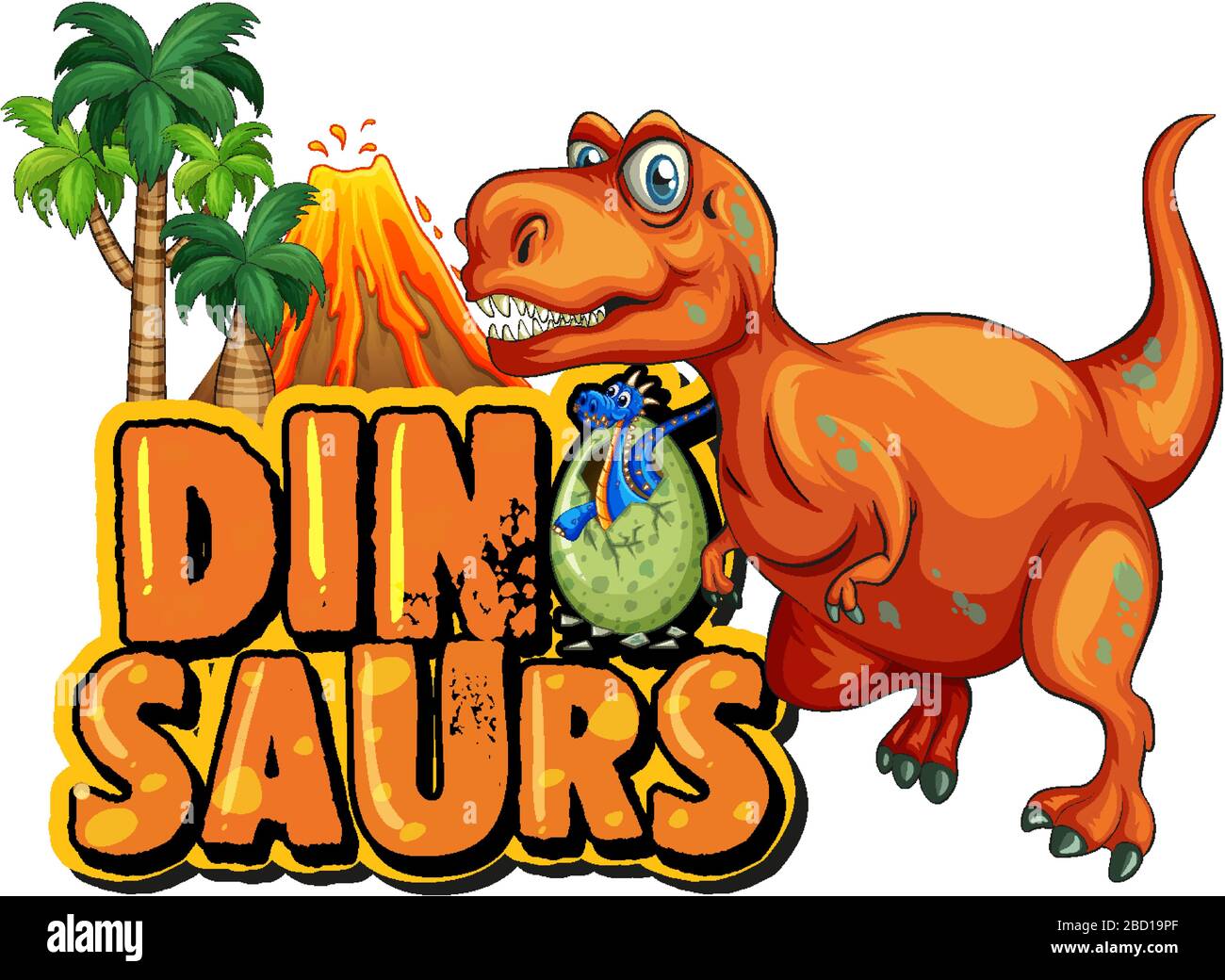 Font design for word dinosaurs with t-rex and volcano illustration ...