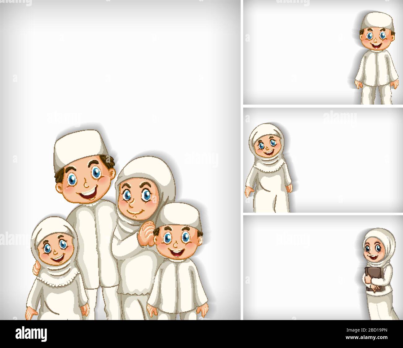 Background template design with happy muslim family illustration Stock ...