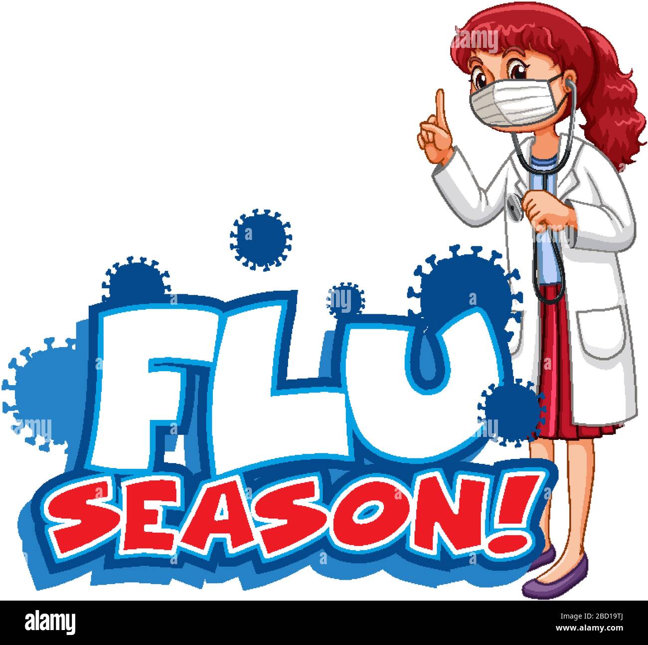 Font design for word flue season with female doctor illustration Stock ...