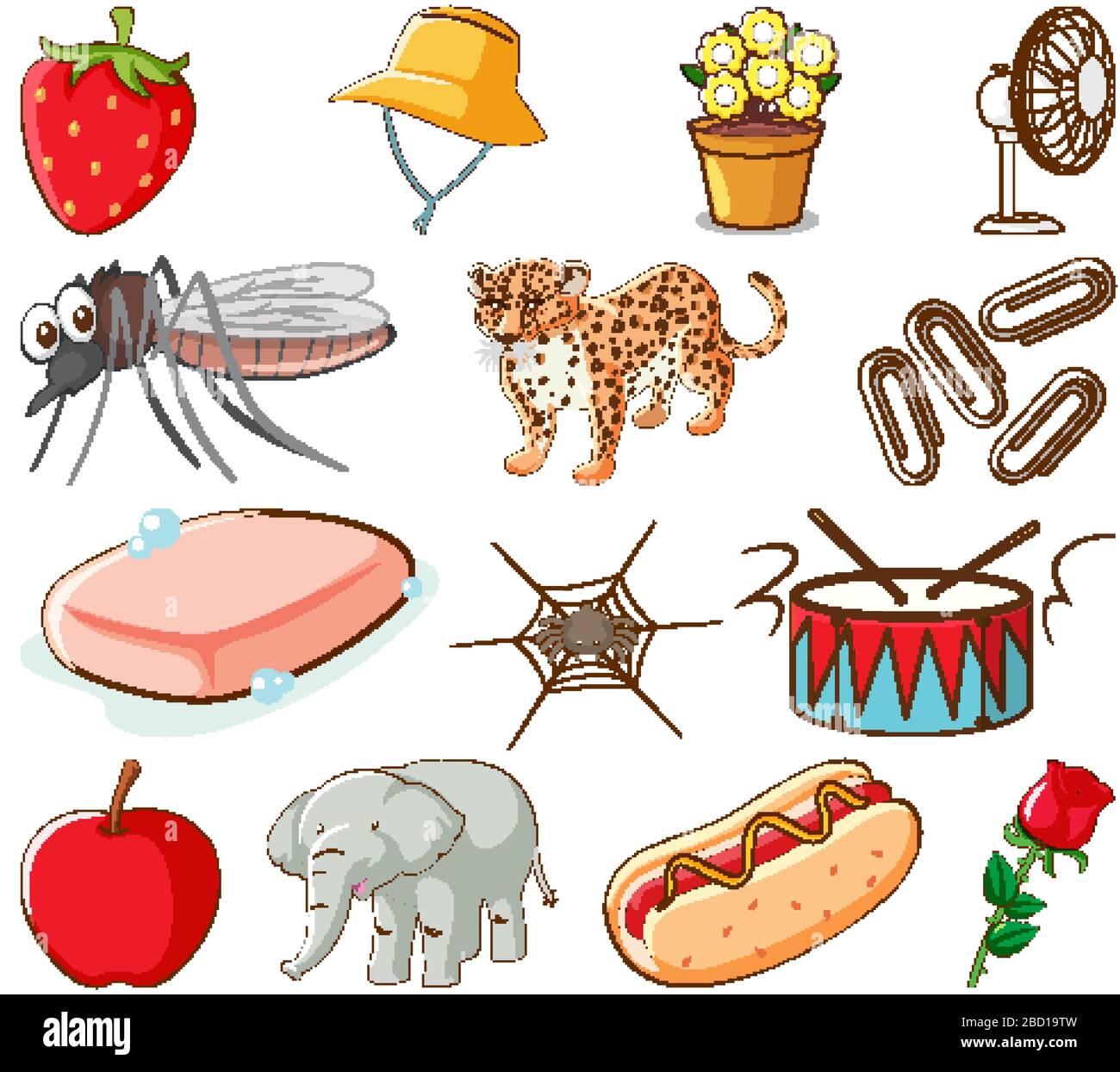 Large set of different animals and other objects on white background ...