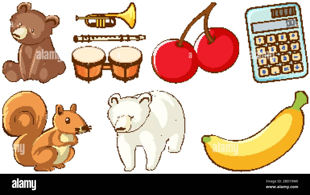 Large set of different animals and other objects on white background ...