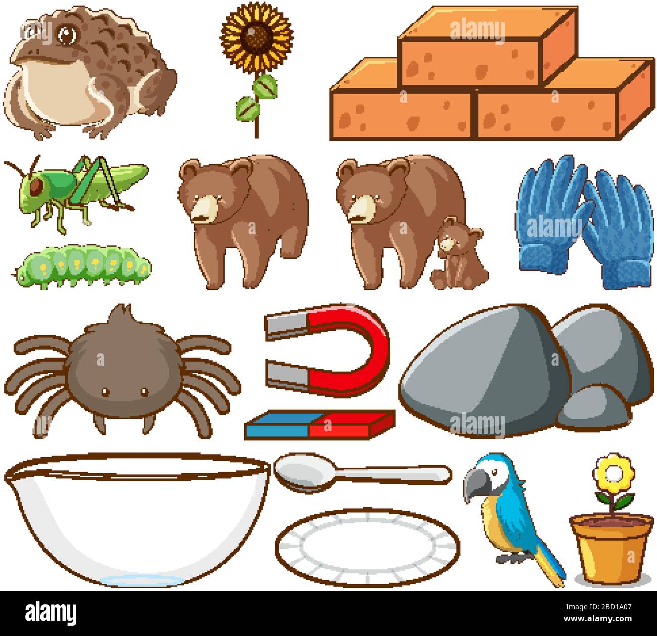 Large set of different animals and other objects on white background ...