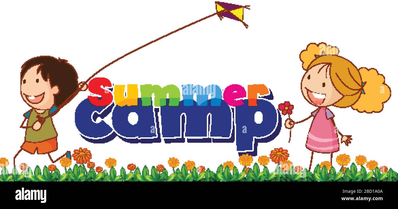 Font design for word summer camp with kids in the park illustration ...