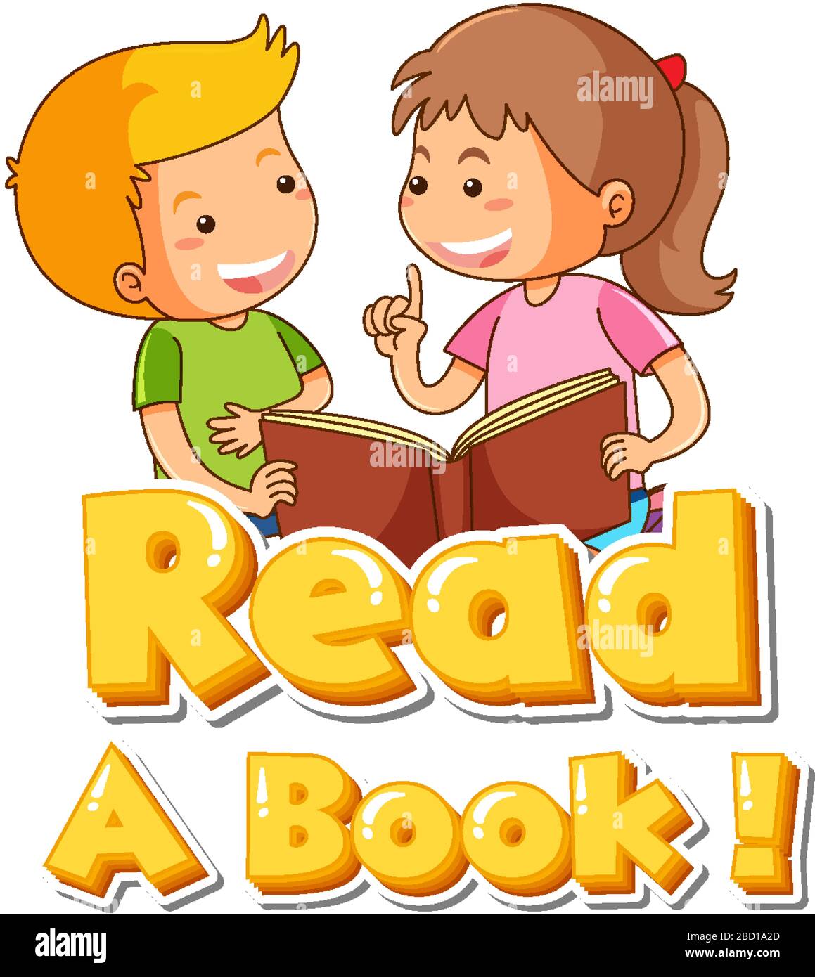 Font design for word read a book with two kids reading illustration ...