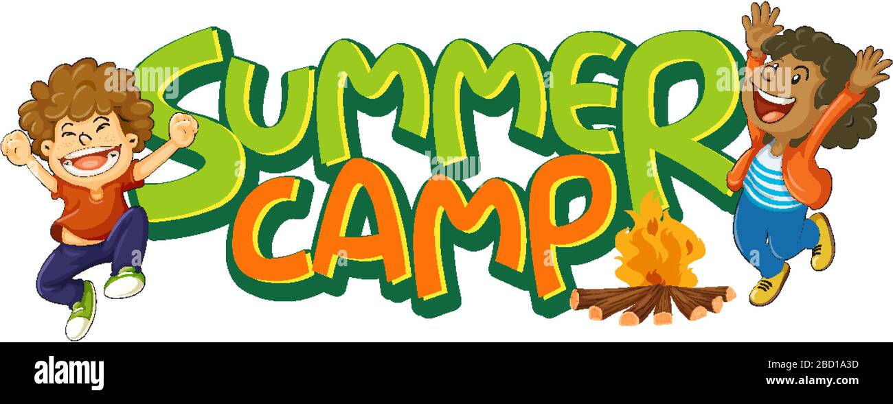 Font design for word summer camp with kids and campfire illustration ...