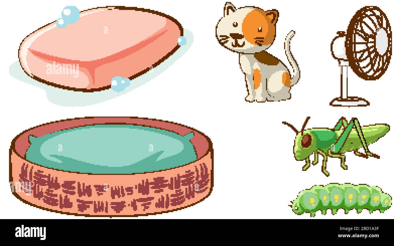 Large set of different animals and other objects on white background ...