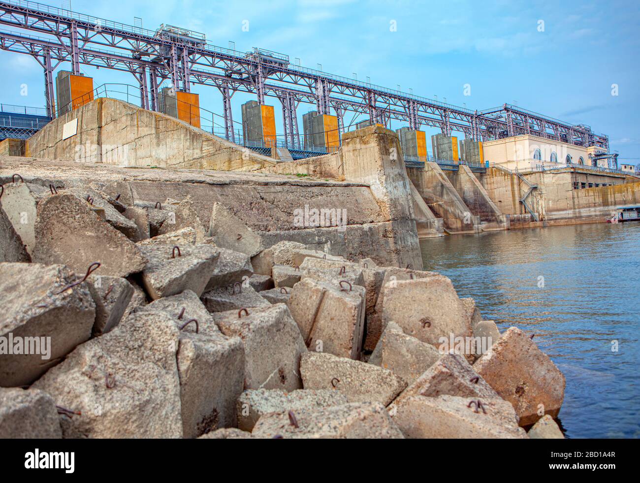 hydroelectric power station with stone levee Stock Photo - Alamy