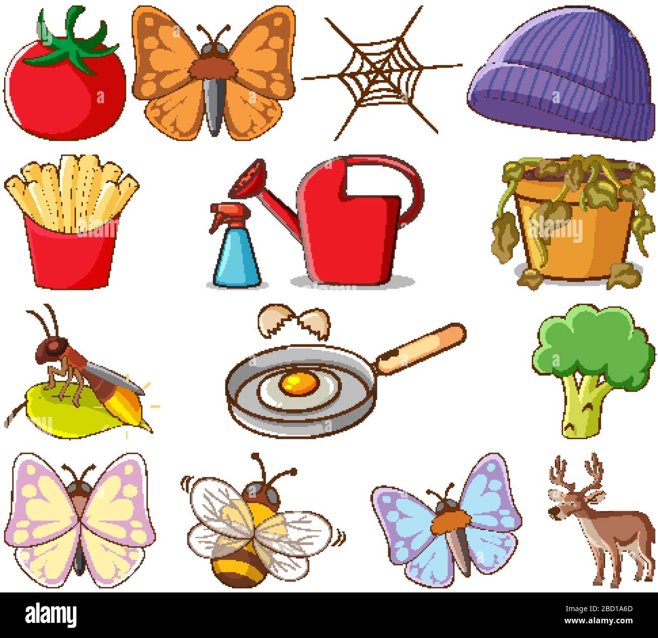 Large set of different animals and other objects on white background ...