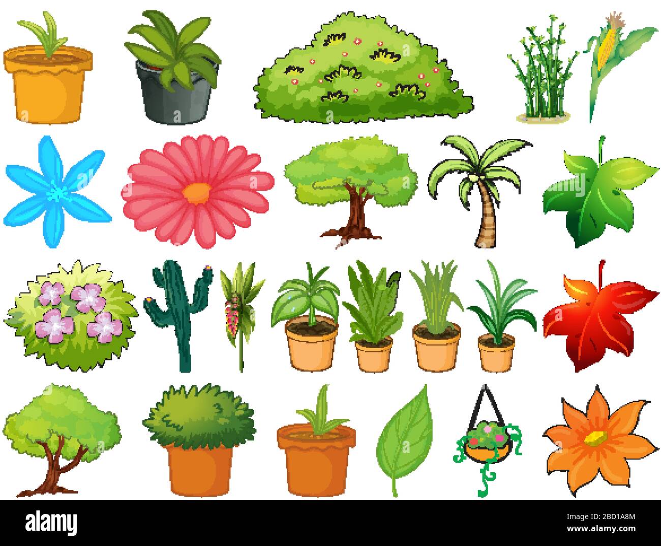 Large set of different plants on white background illustration Stock ...