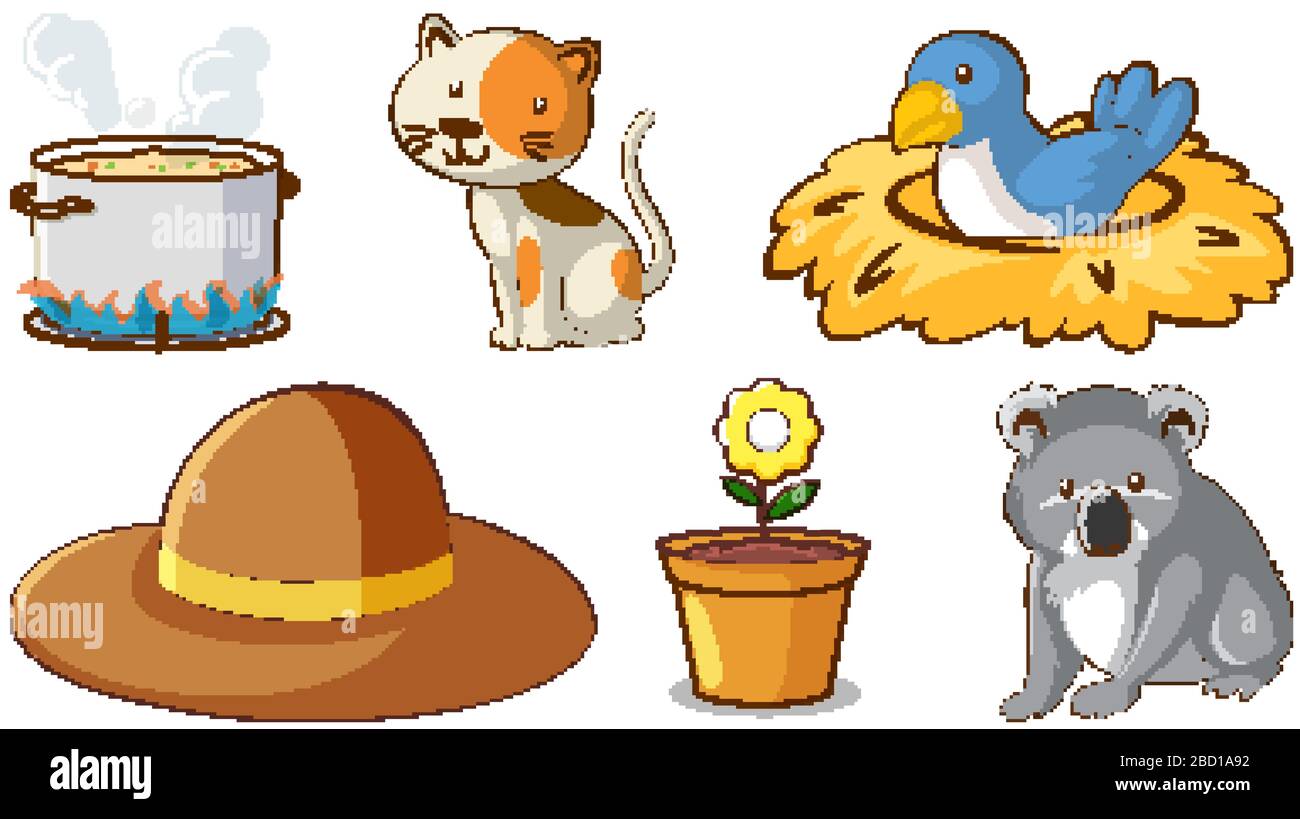 Large set of different animals and other objects on white background ...