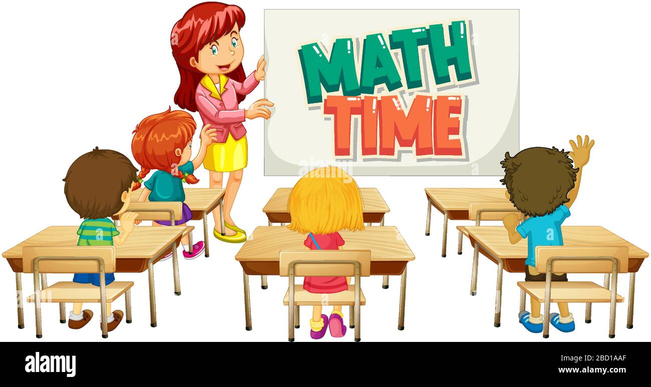 Font design for word math time with teacher and students in classroom ...