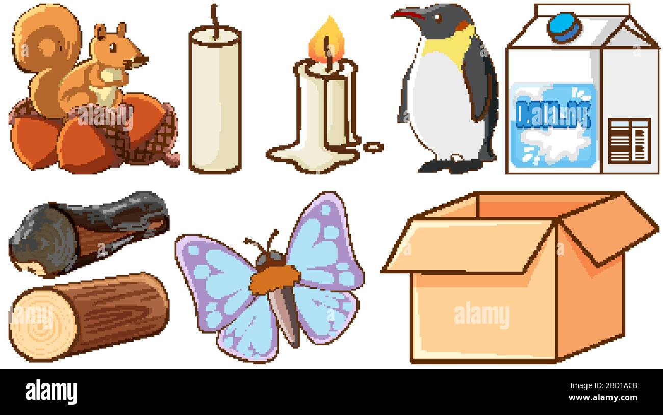 Large set of different animals and other objects on white background ...