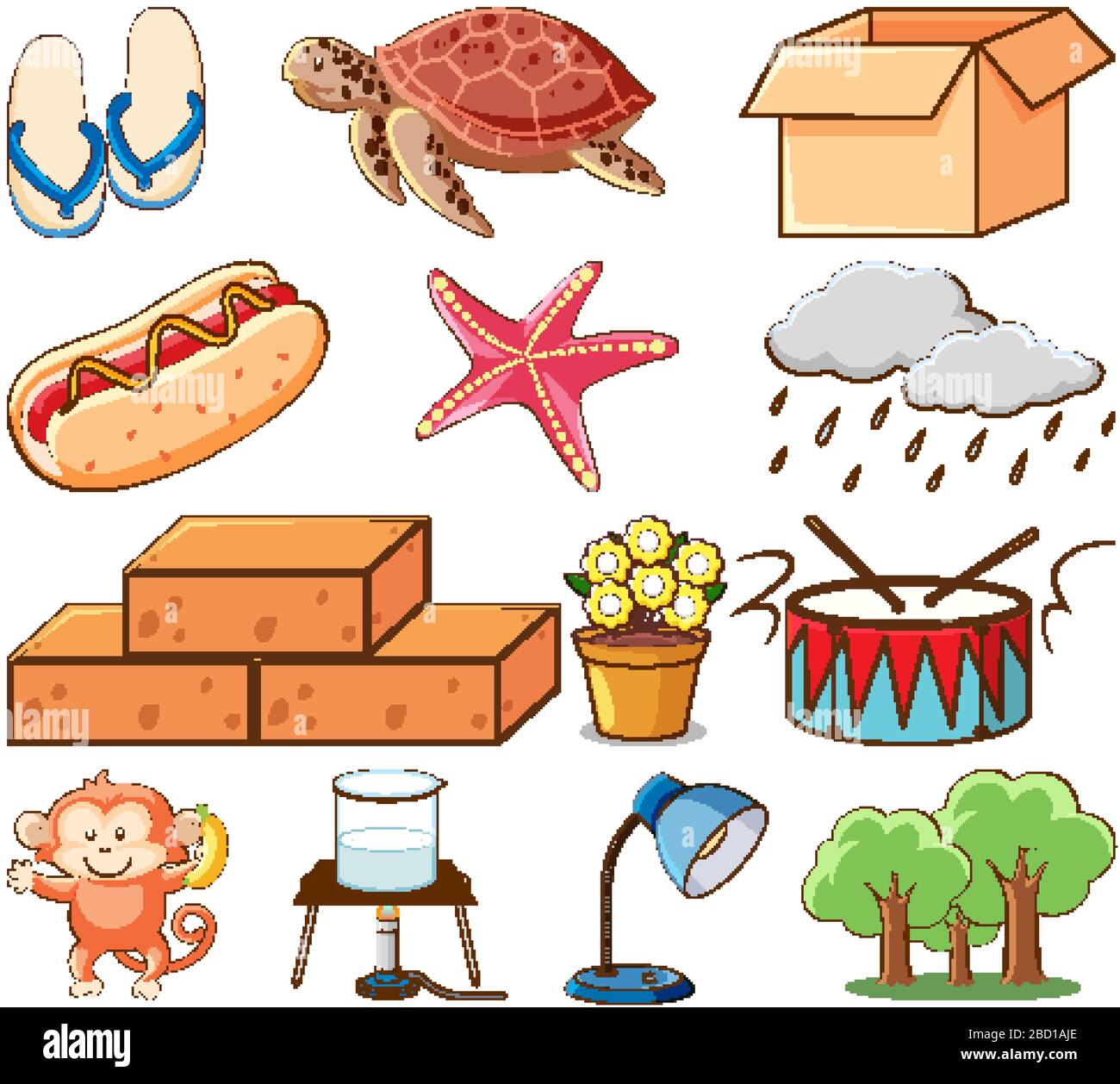 Large set of different animals and other objects on white background ...