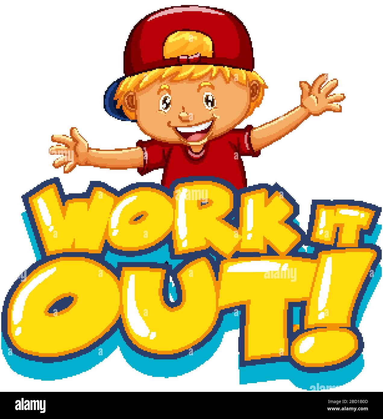 Font design for word work it out with happy boy smiling illustration ...