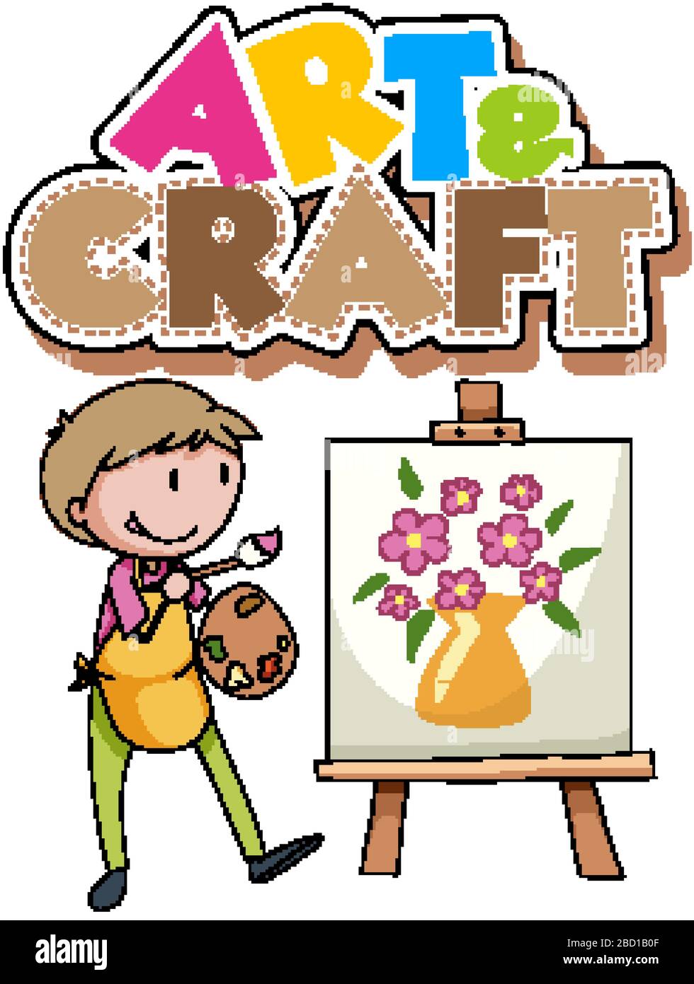 Font design for word art and craft with boy painting on canvas ...