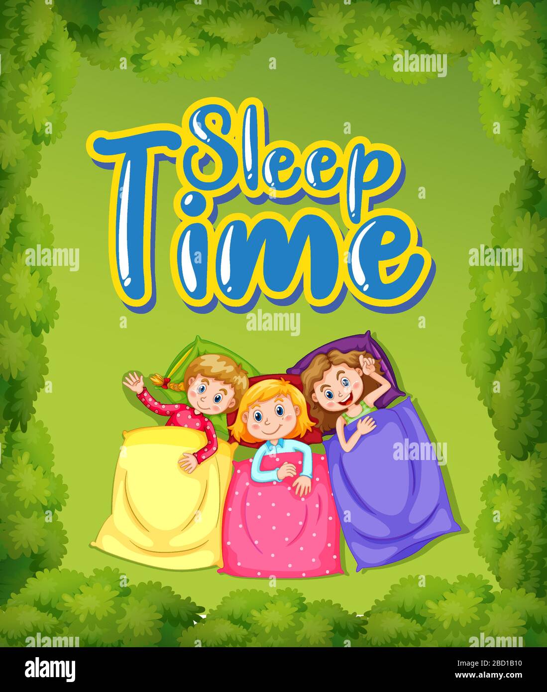 Poster design with word sleep time and girls in bed illustration Stock ...