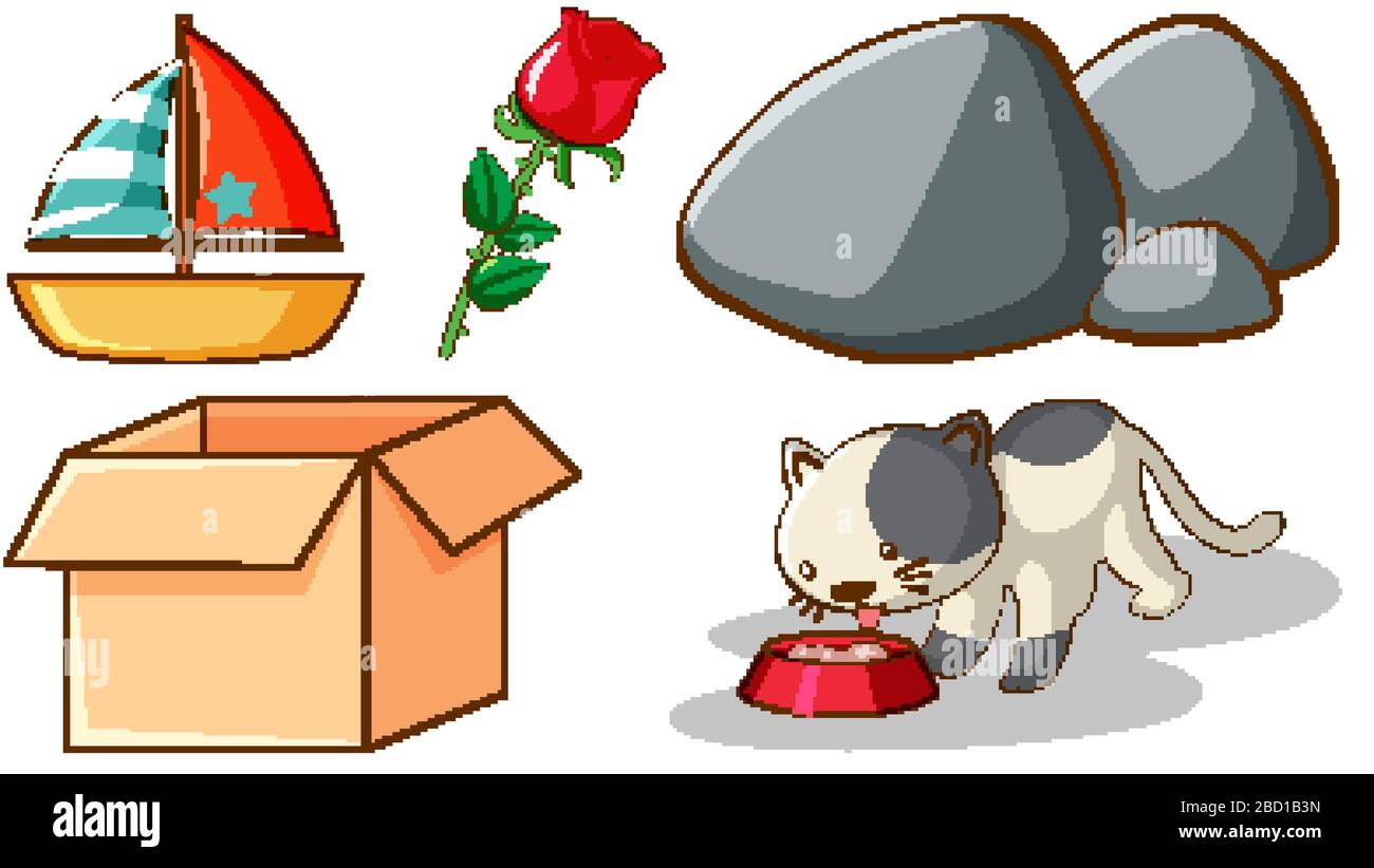 Large set of different animals and other objects on white background ...