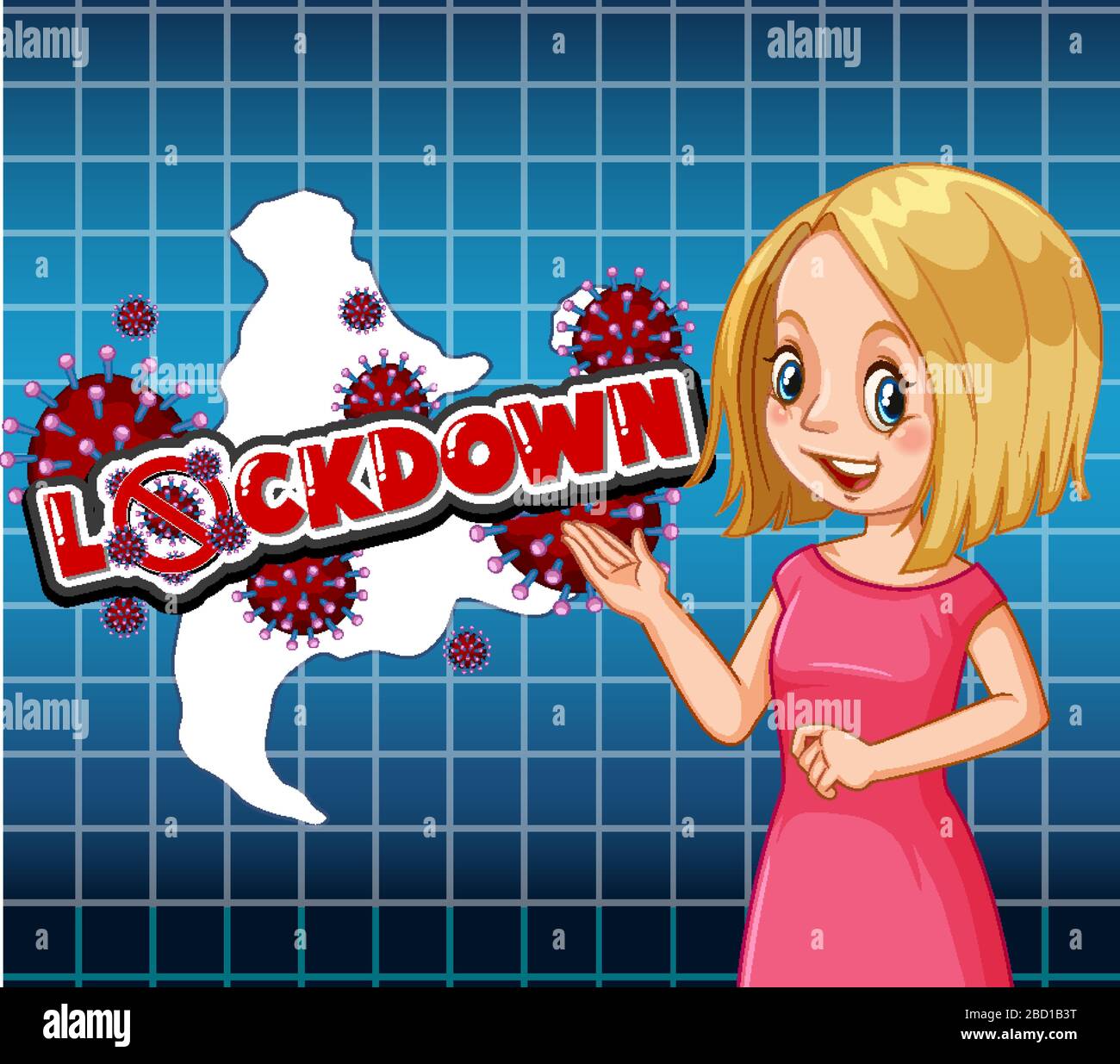 Coronavirus theme background with reporter and word lockdown ...