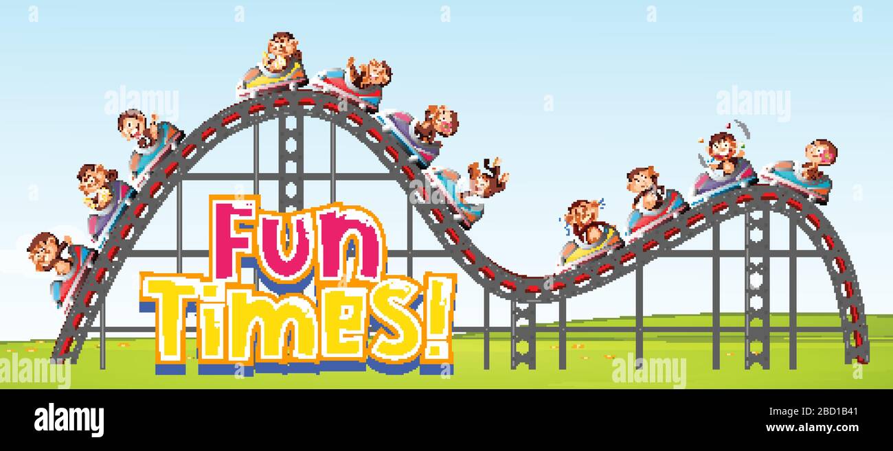 Scene with happy monkeys riding on roller coaster illustration Stock ...