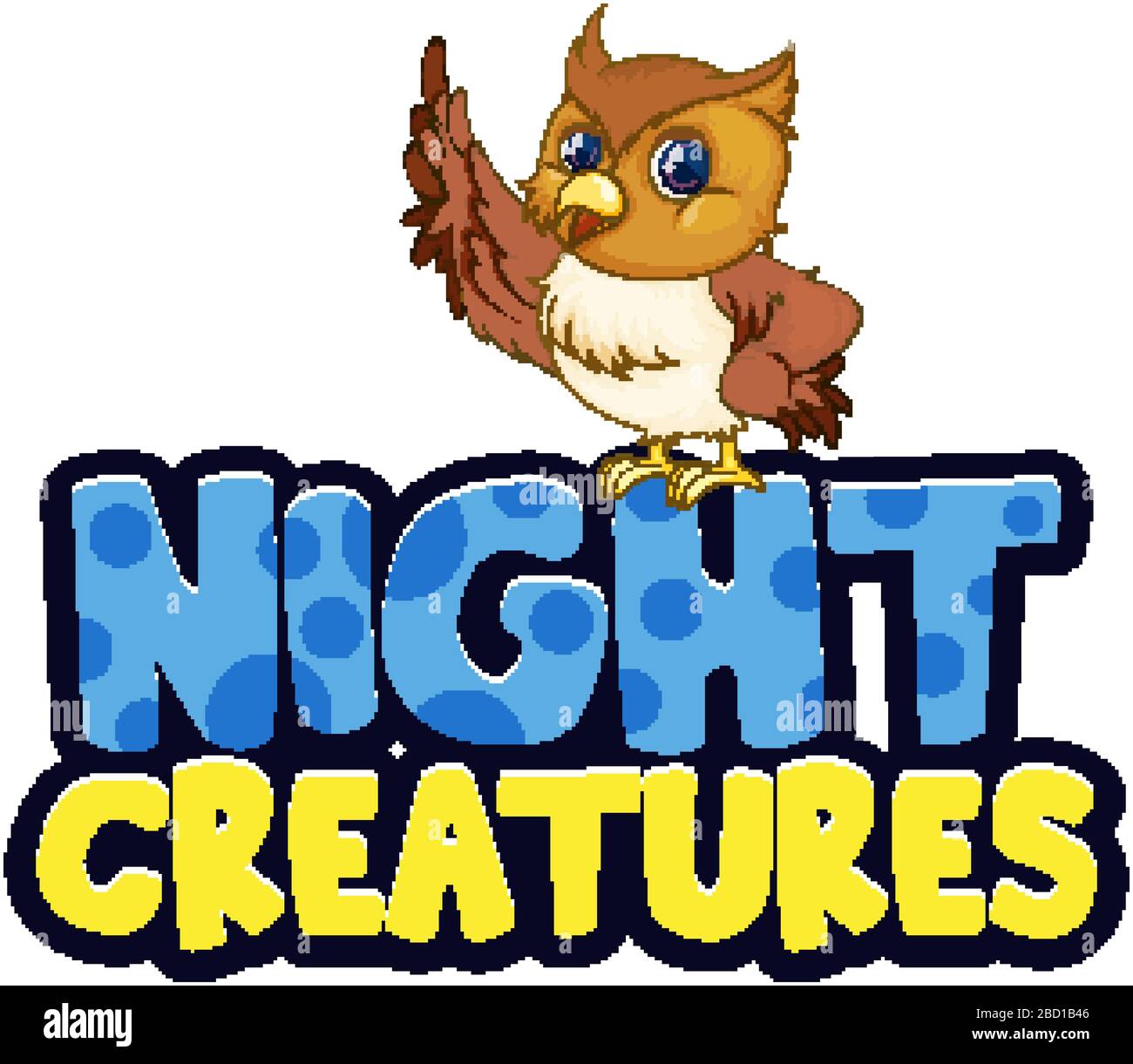 Font design for word night creatures with cute owl illustration Stock ...