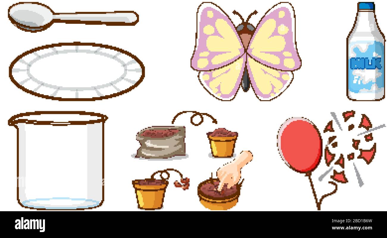 Large set of different animals and other objects on white background ...