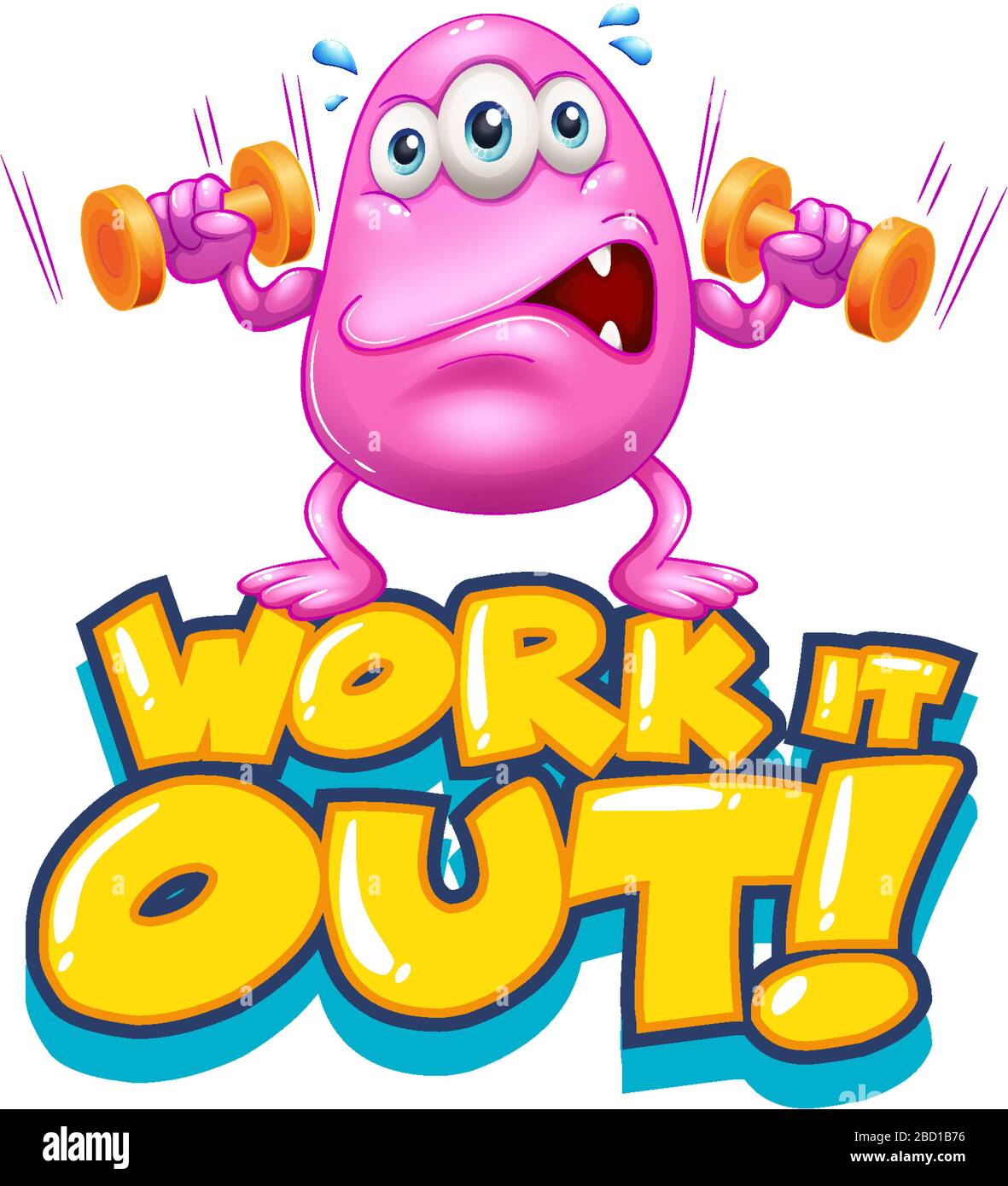 Font design for word work it out with monster lifting dumbbells ...