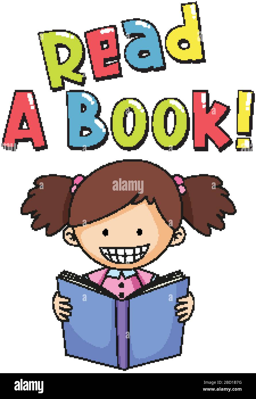 Font design for read a book with kid reading book illustration Stock ...