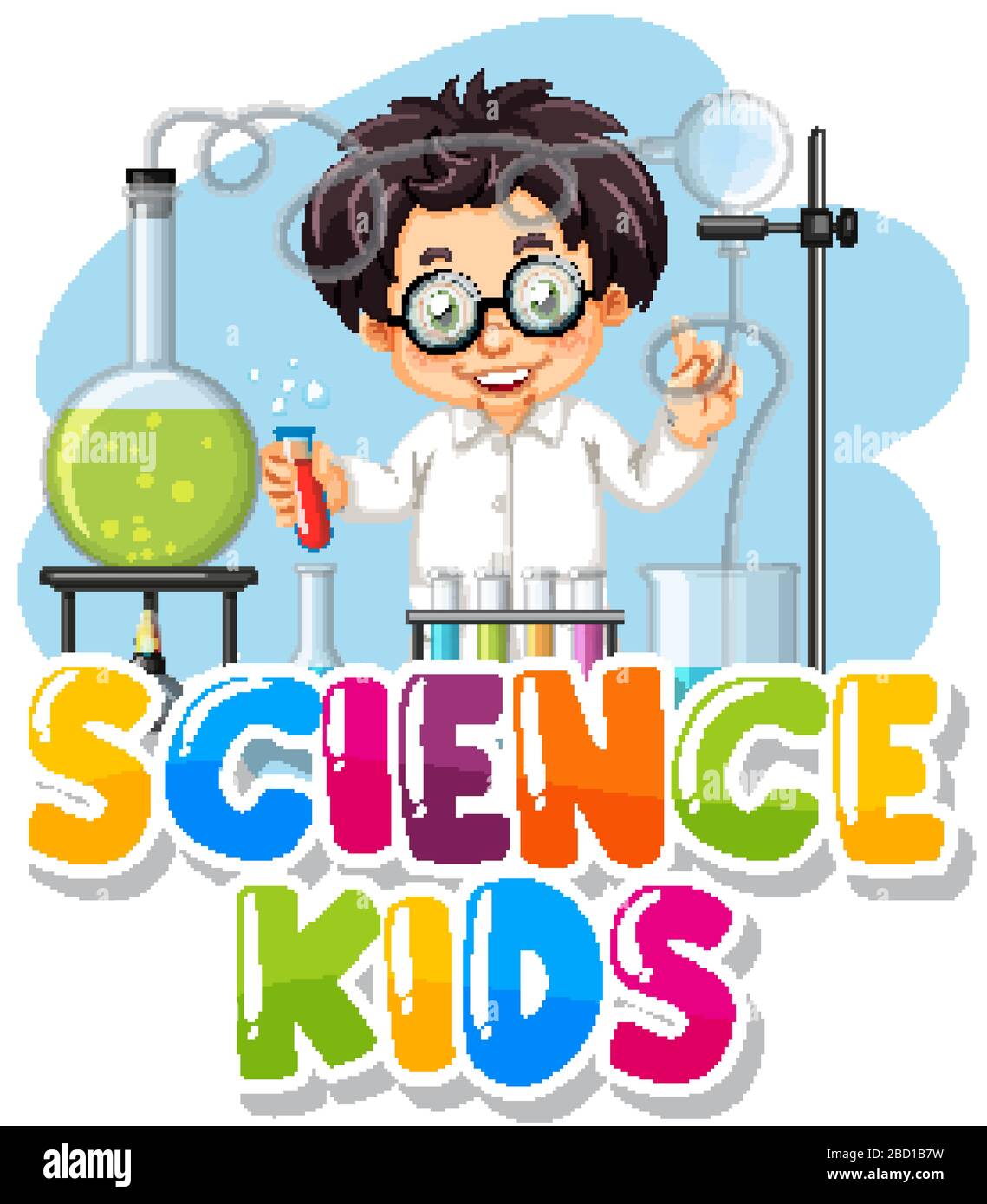 Font design for word science kids with kid in the lab illustration ...