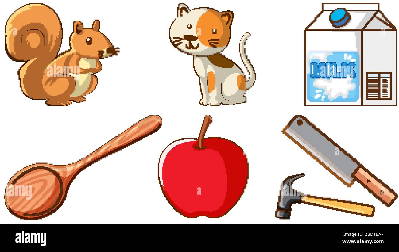 Large set of different animals and other objects on white background ...