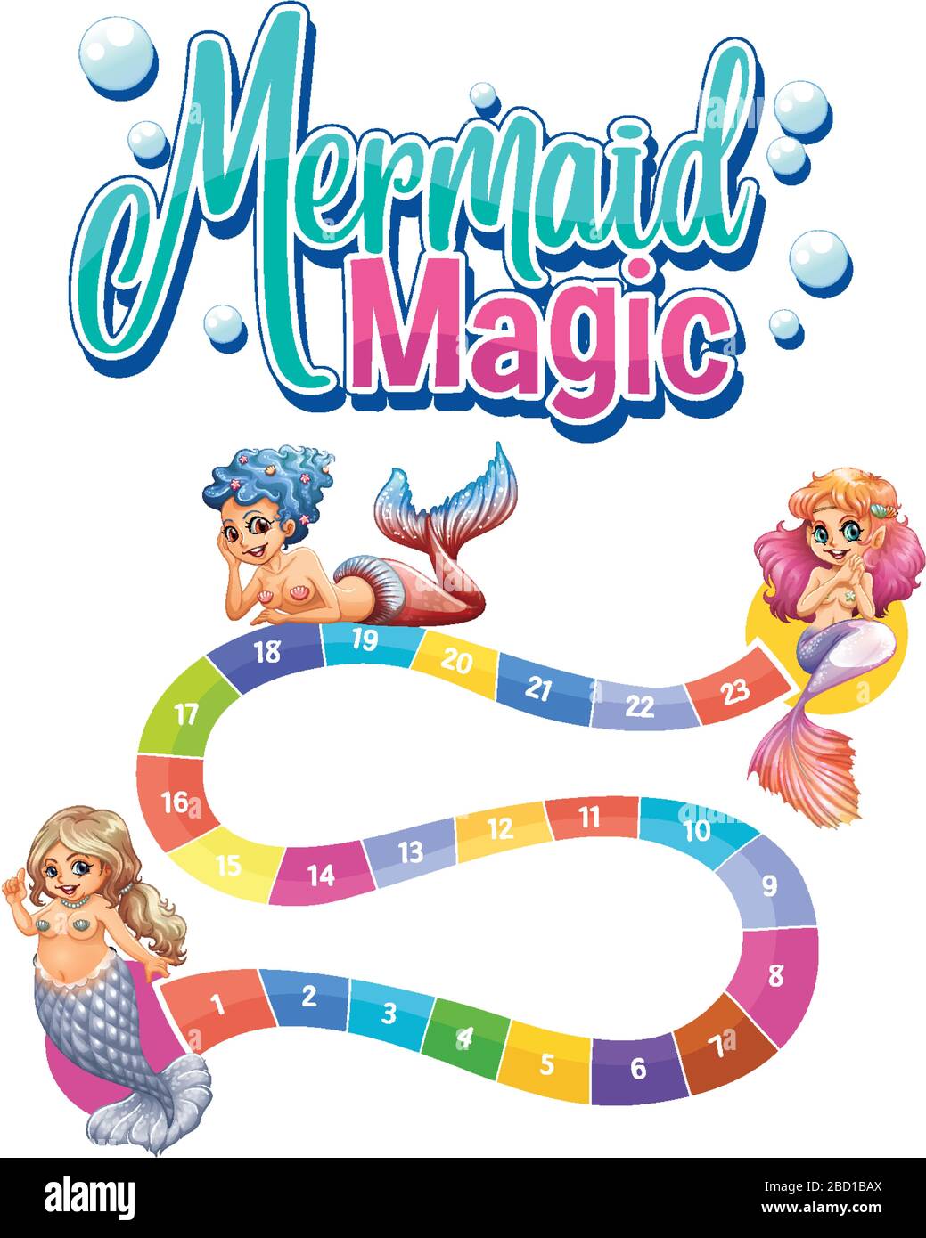 Game template with three mermaids and numbers illustration Stock Vector ...