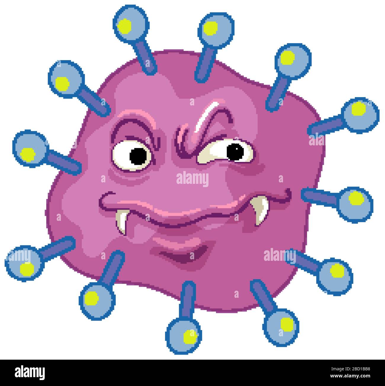 Single virus cell with scary face on white background illustration ...