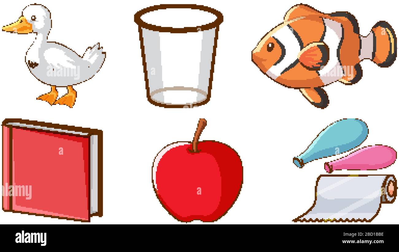 Large set of different animals and other objects on white background ...