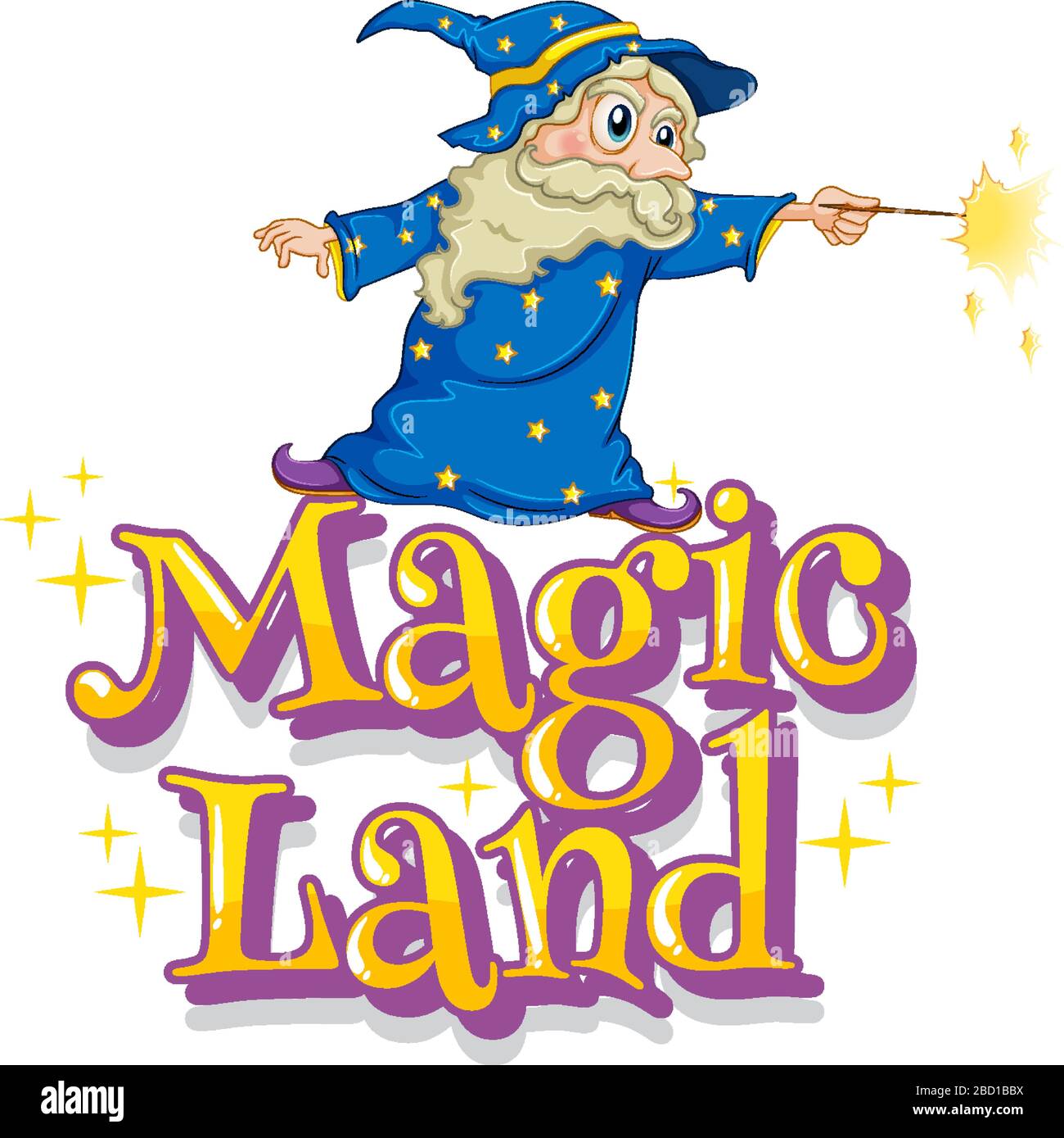 Font design for word magic land with wizard and magic wand illustration ...