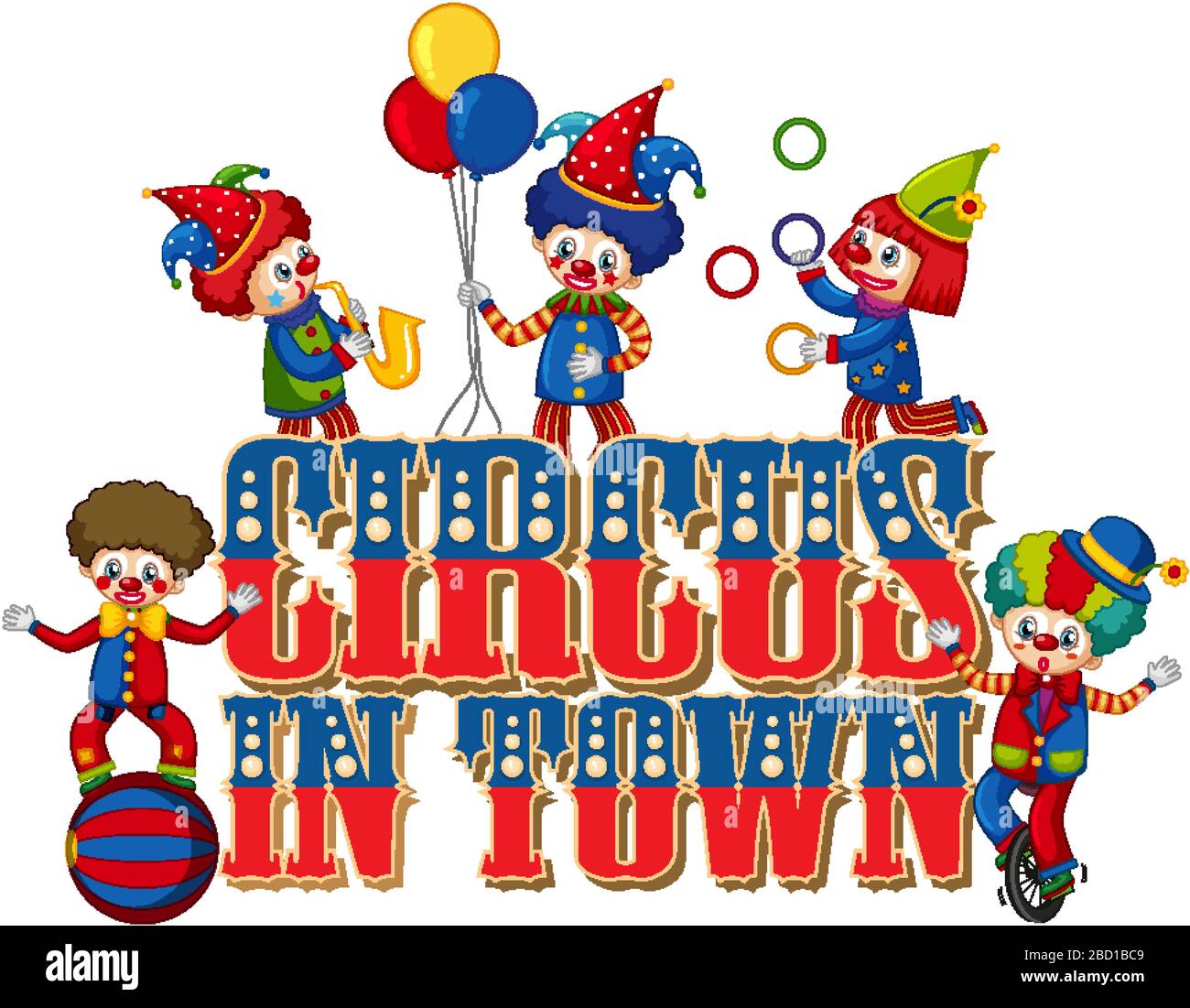 Font design for word circus in town with clowns in the circus ...