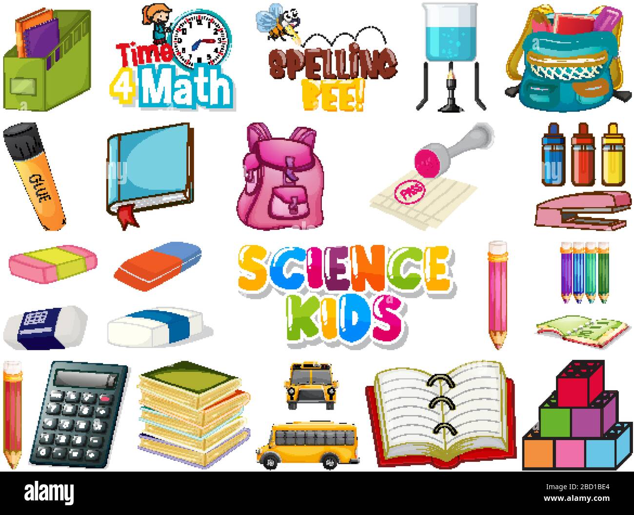 Large set of school items on white background illustration Stock Vector ...