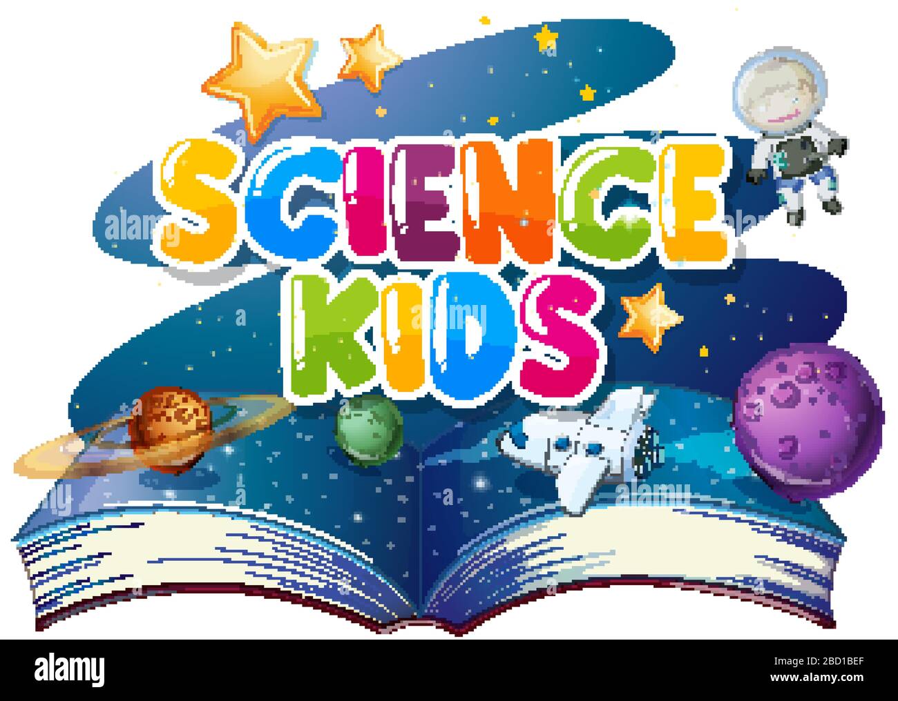 Font design for word science kids with book of solar system ...
