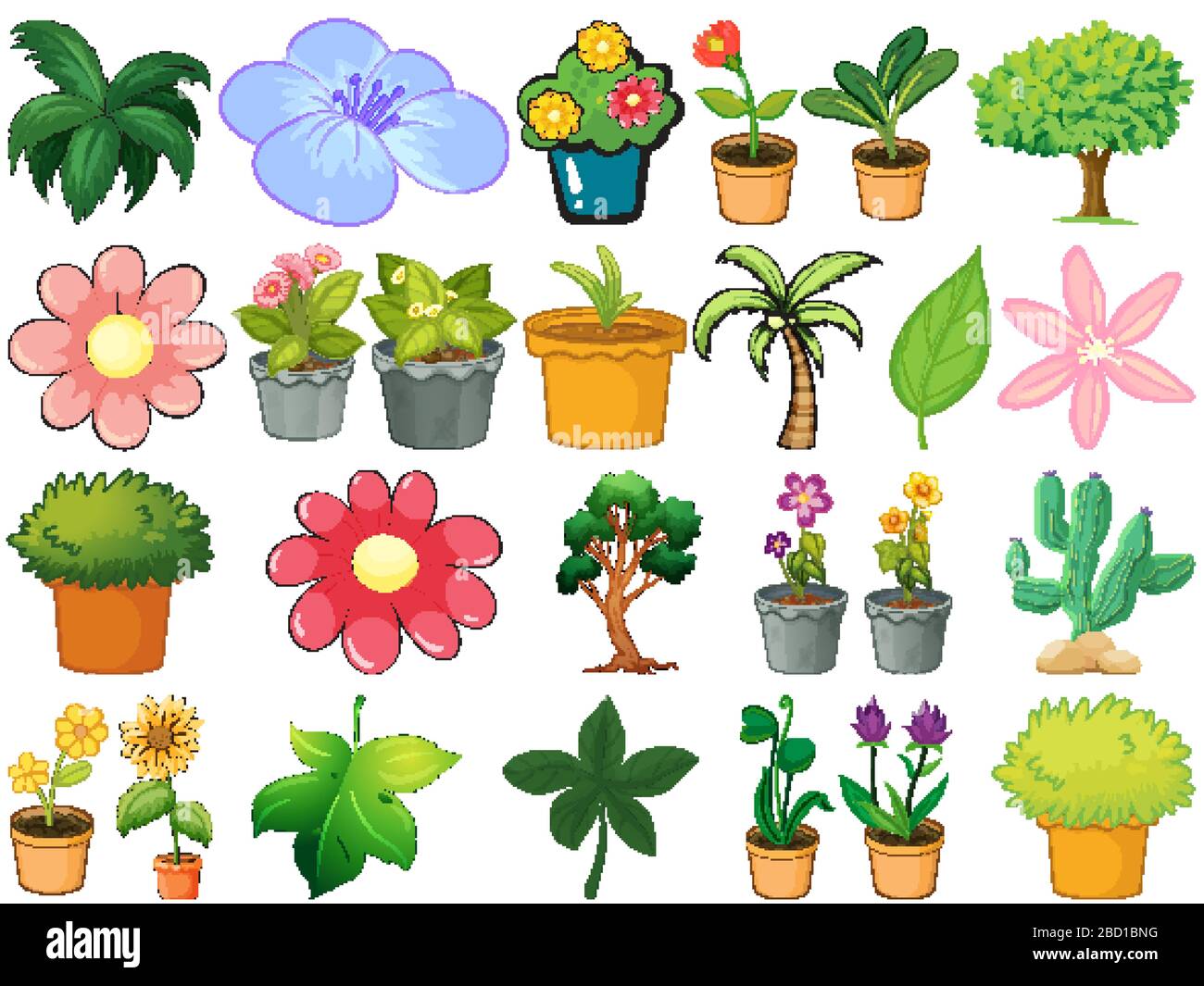 Large set of different plants on white background illustration Stock ...