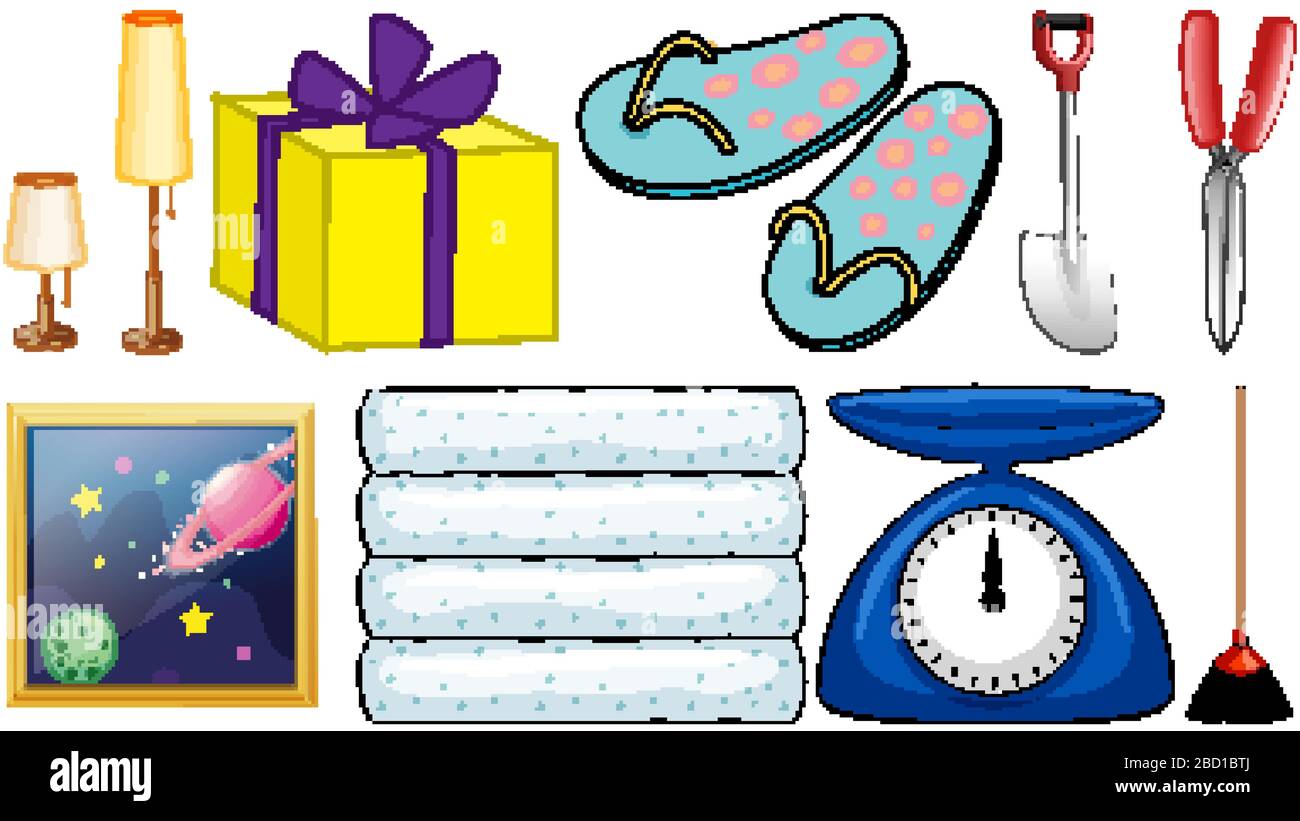 Set of different types of objects on white background illustration ...